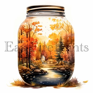 Autumn in a Glass Jar Clipart, Fall Scenery, Halloween Art, Fall Art ...