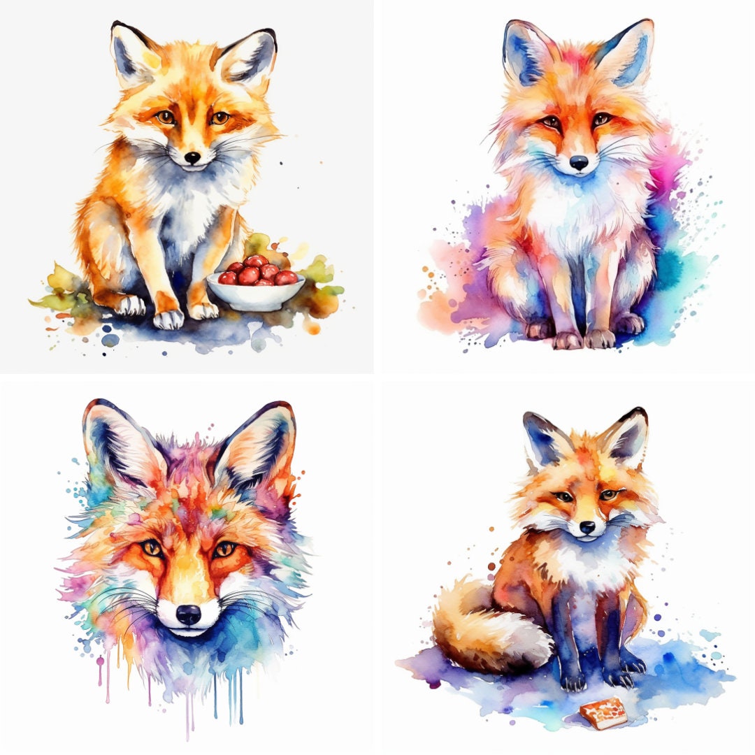 20 Watercolor Fox Clipart Set Animal Portrait Images - Etsy