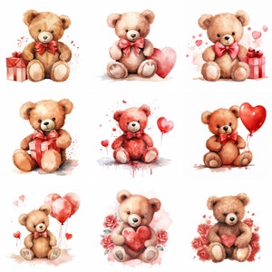 Valentine Teddy Bear PNG, Watercolor Clipart, Love Wall Art, Valentine ...