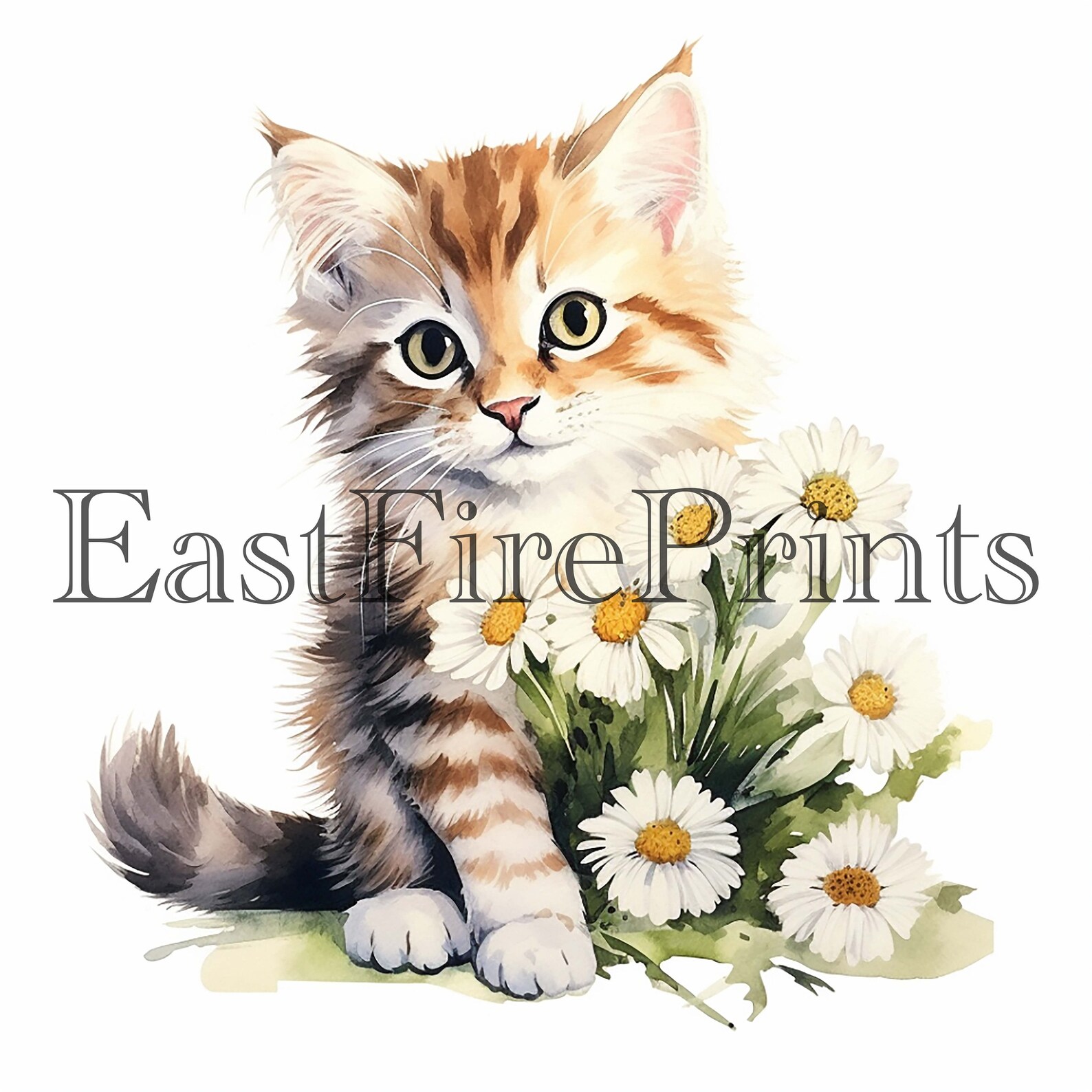 Watercolor Cat and Flower Clipart High Quality Png Cute - Etsy