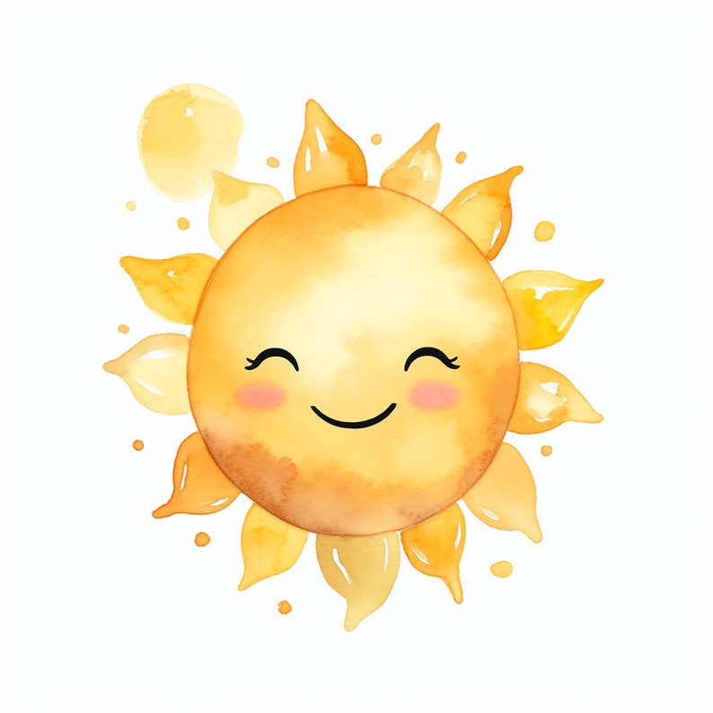 Watercolor Sun Clipart Cute Clipart Nursery Graphics Sun - Etsy