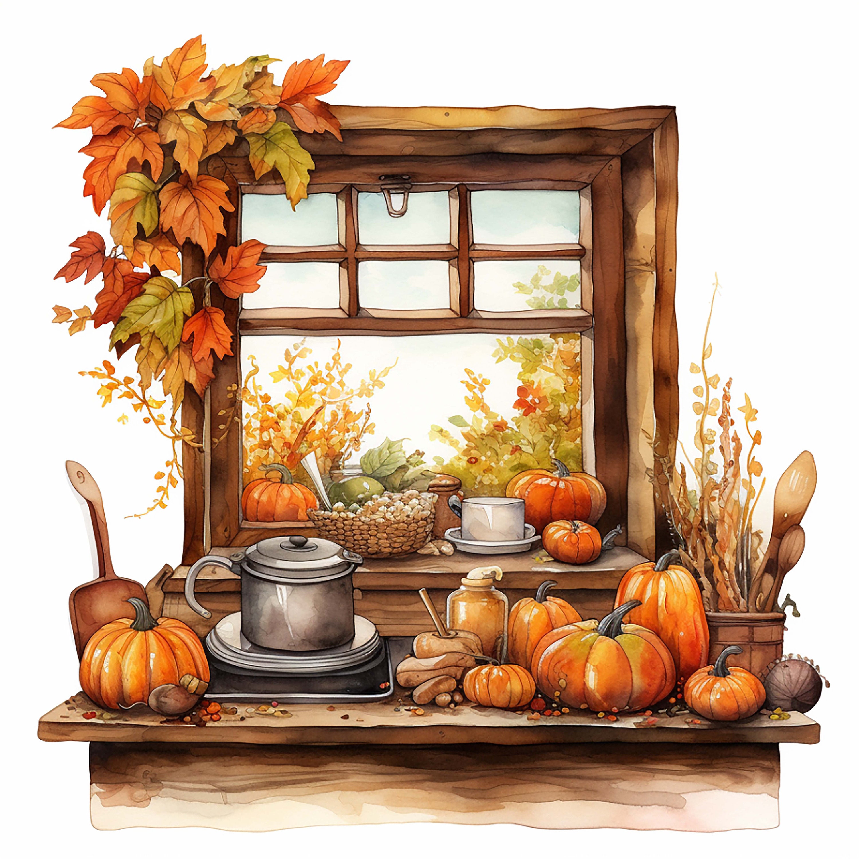 Watercolor Fall Kitchen Clipart Autumn Printables Fall - Etsy