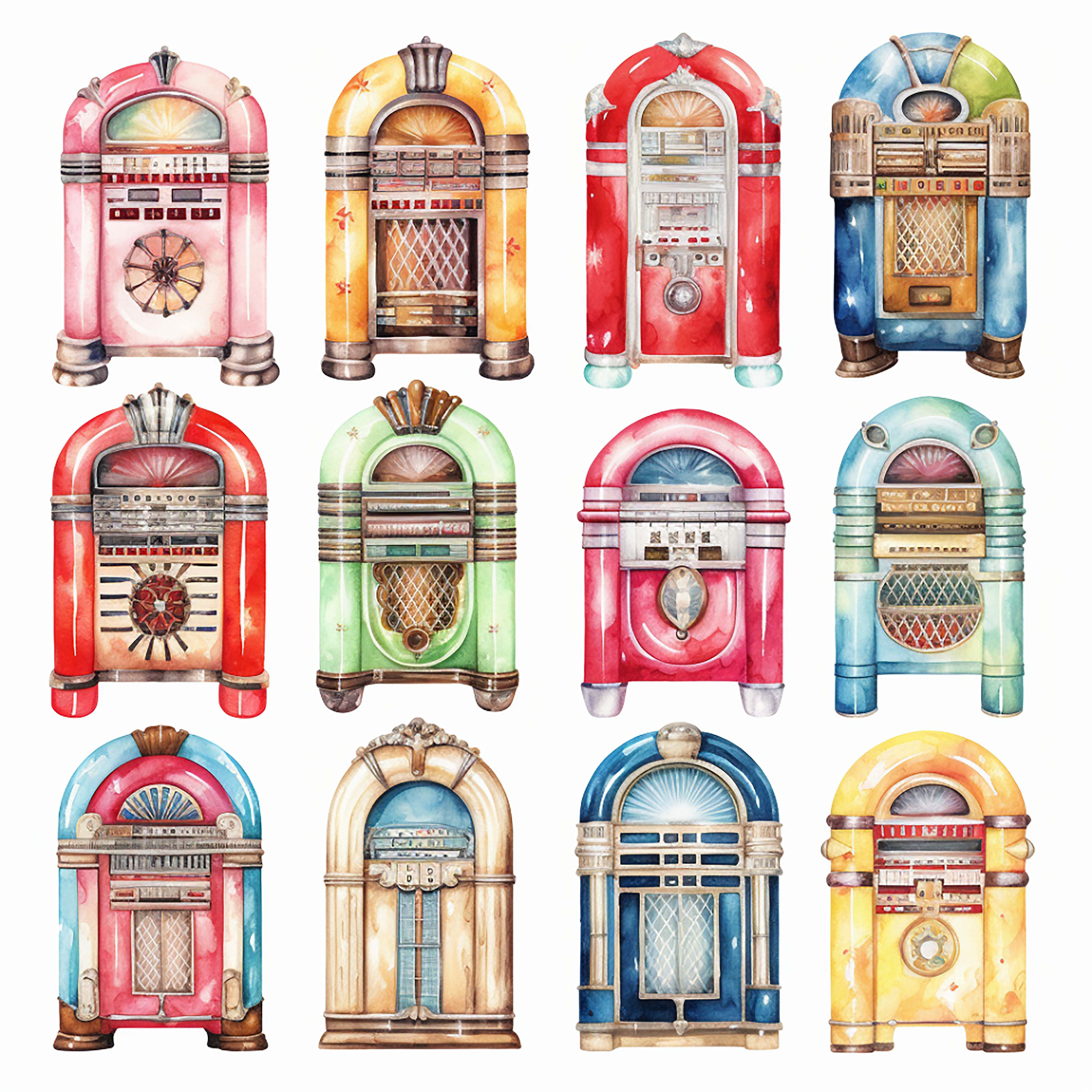 Watercolor Jukebox Clipart Retro Jpg Retro Printables - Etsy