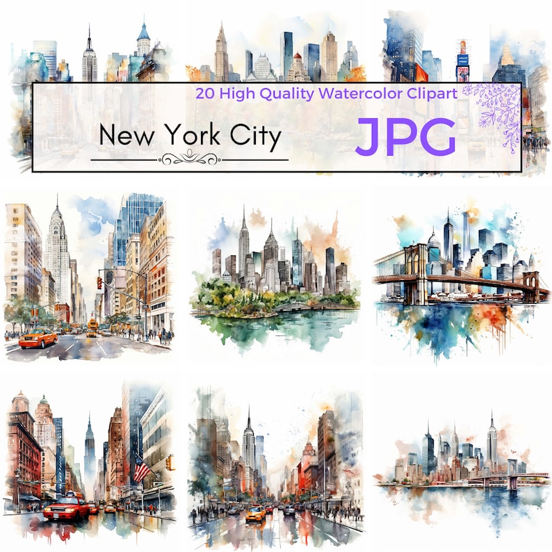 Watercolor New York City Clipart, New York Clipart City Sublimation ...