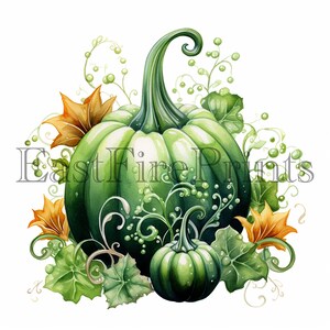 Gem Green Pumpkin Clipart Bundle, Watercolor Clipart, Halloween Clipart ...