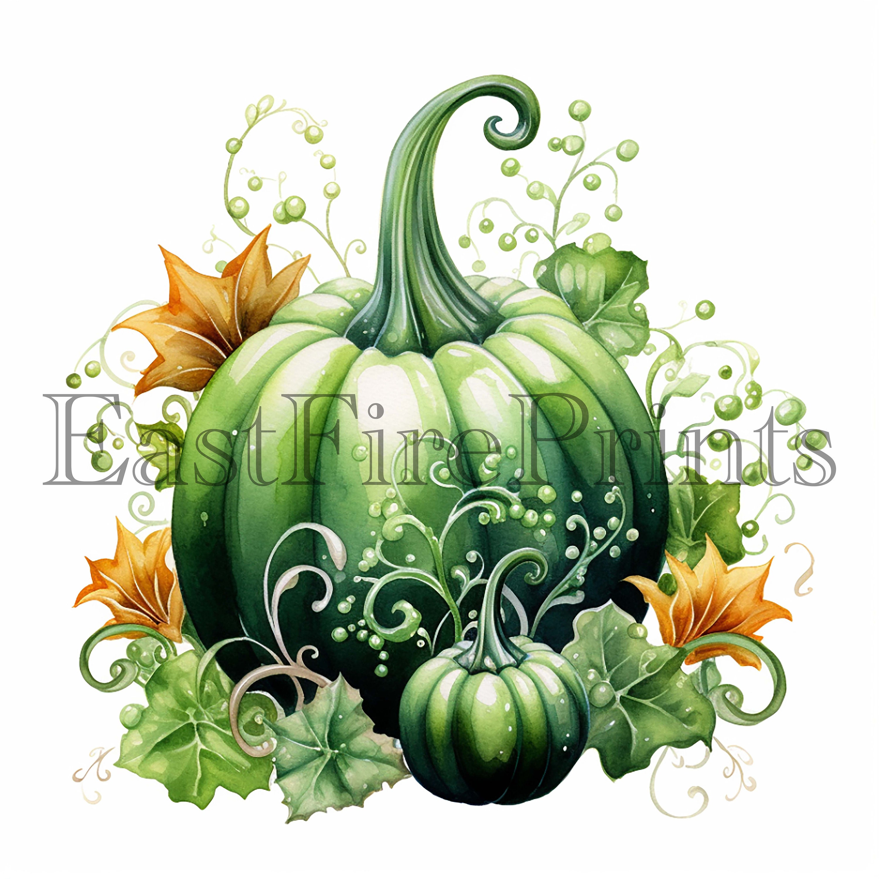 Gem Green Pumpkin Clipart Bundle Watercolor Clipart - Etsy