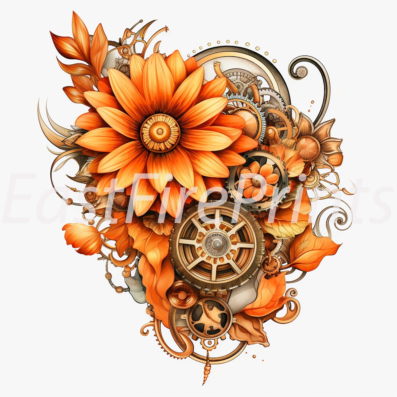20 Steampunk Flowers Watercolor Clipart PNG Steampunk Roses - Etsy