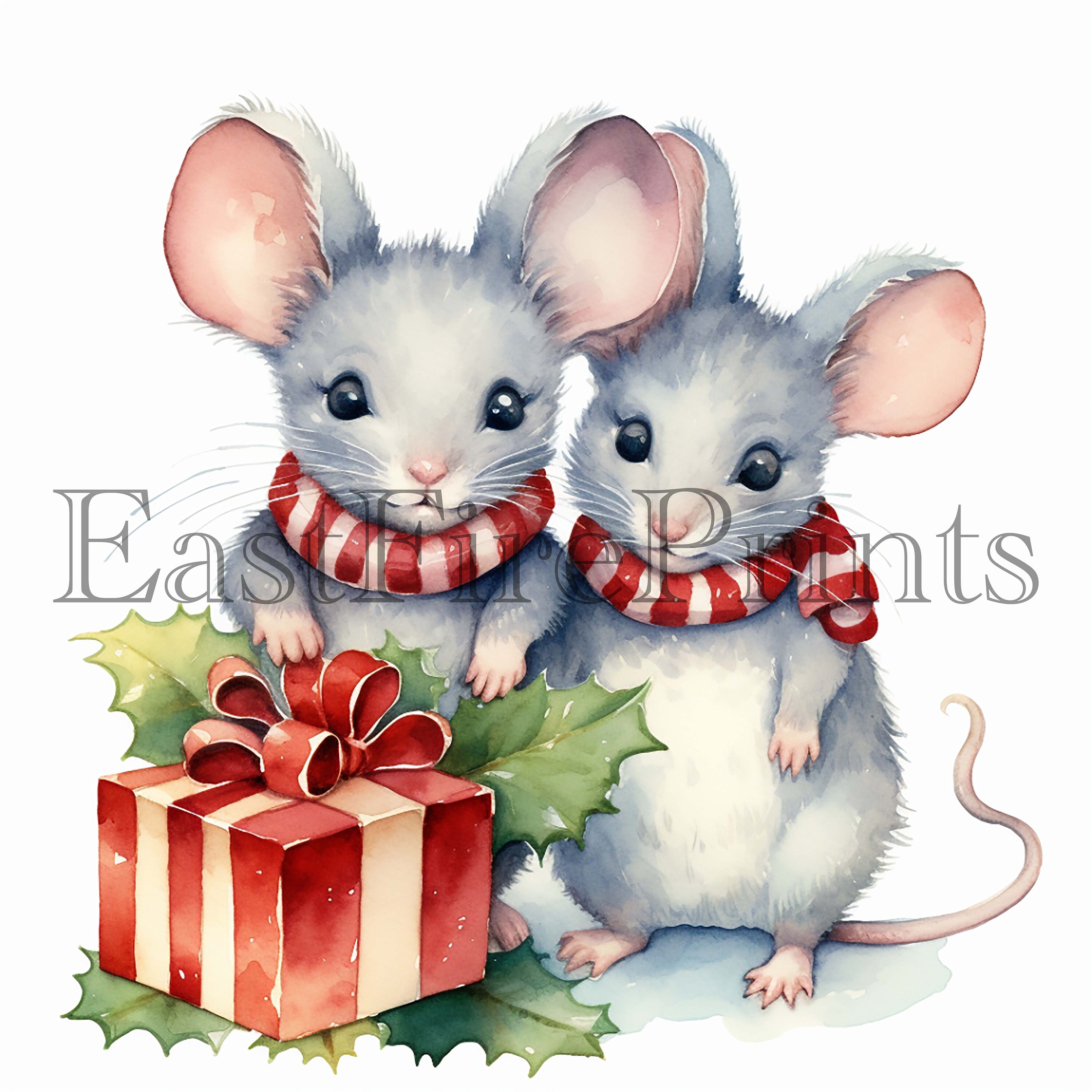 20 Christmas Mouse Watercolor Clipart High Quality Png Xmas - Etsy
