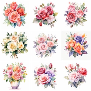 20 Watercolor Roses Bouquet Clipart Bundle Hand-painted - Etsy