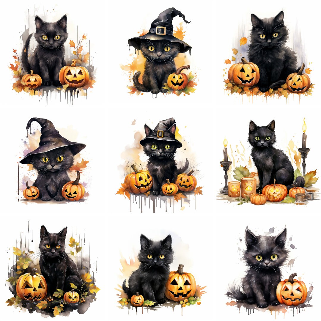 Halloween Black Cat Clipart High Quality Png Halloween - Etsy