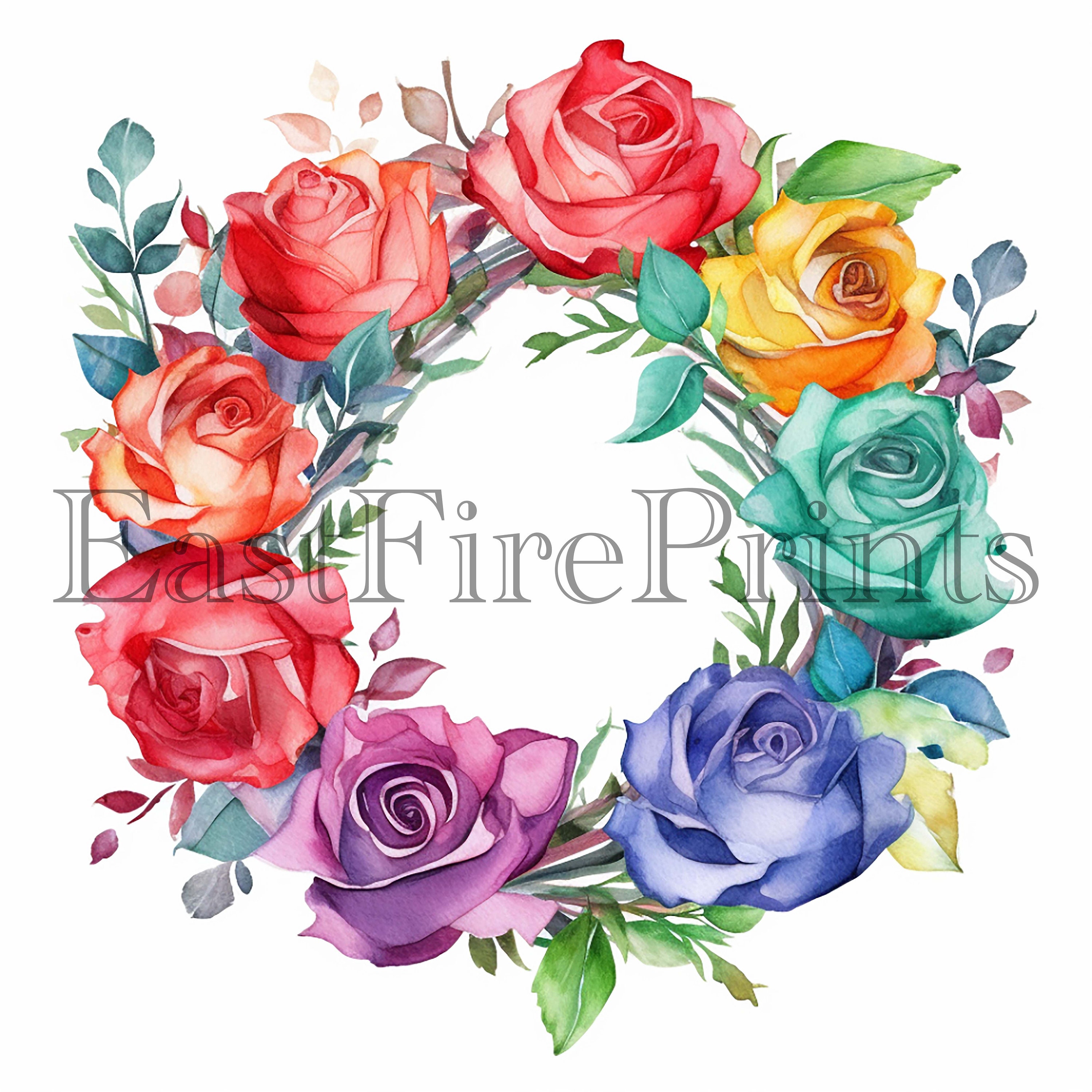 20 PNG Watercolor Rainbow Roses Clipart Colorful Rose - Etsy