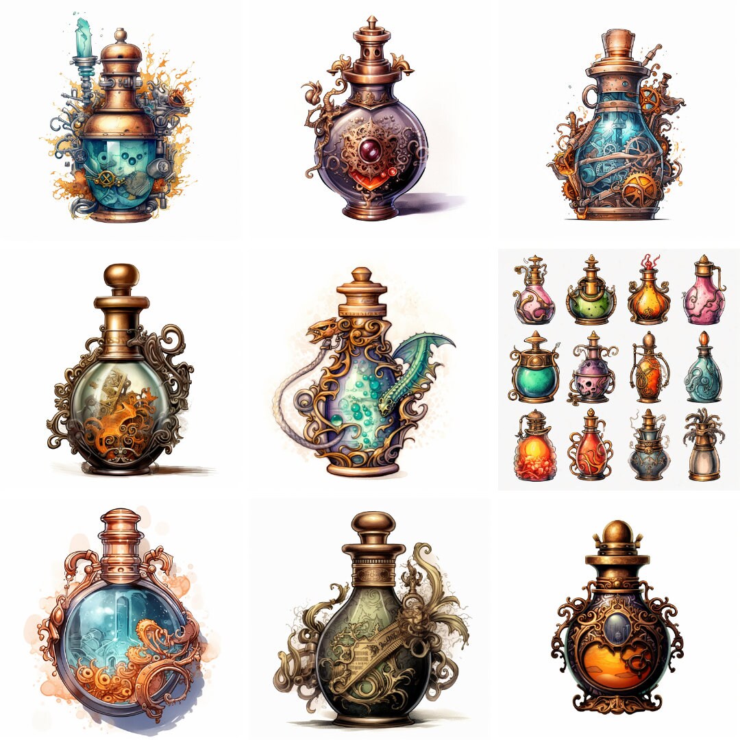 Steampunk Potions Bottle Clipart PNG Steampunk Clipart - Etsy