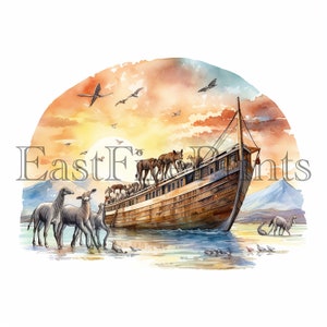 20 Noahs Ark Clipart Watercolor, Christian Clip Art, Religious Prints ...
