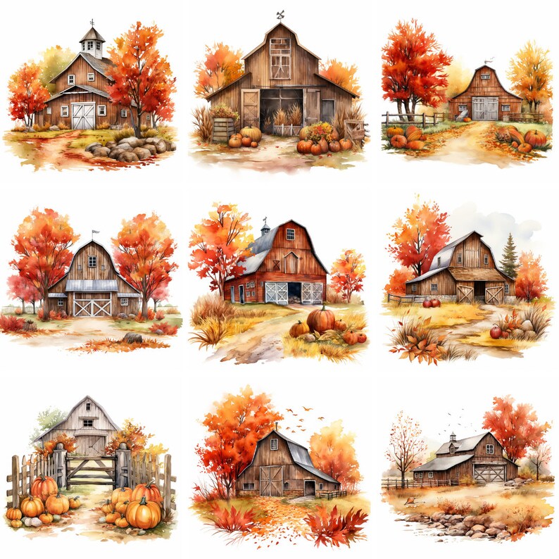 Watercolor Autumn Barn Clipart High Quality Png Fall - Etsy