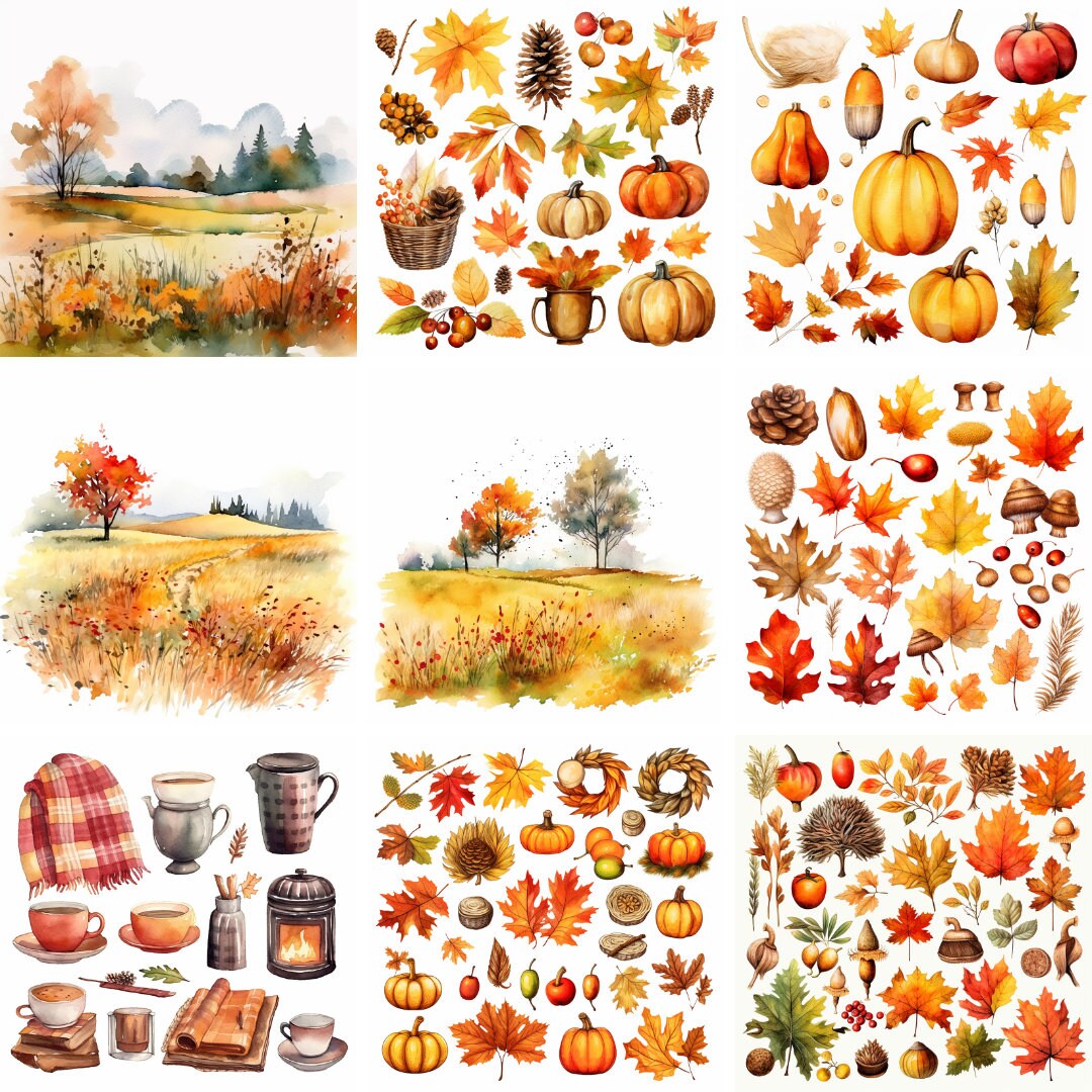 Watercolor Autumn Clipart Set Card Making 18 PNG Images - Etsy