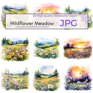 Watercolor Wildflower Meadow Clipart, High Quality JPG, Wildflower ...