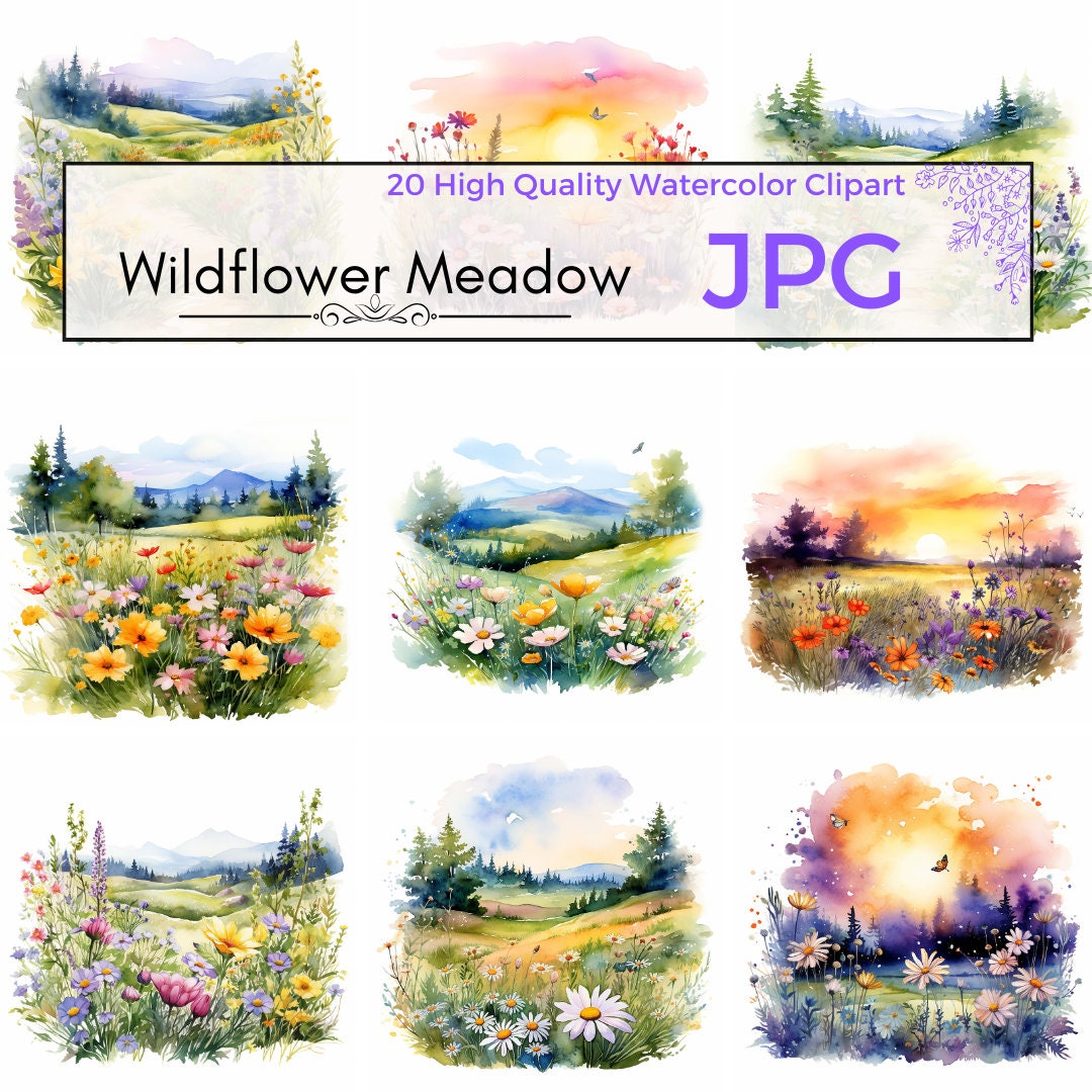 Watercolor Wildflower Meadow Clipart High Quality JPG - Etsy
