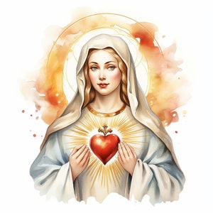 Watercolor Immaculate Heart of Mary Clipart, Religious Clipart Catholic ...