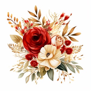 Red and Gold Floral Clipart, High Quality PNG, Flower PNG ...
