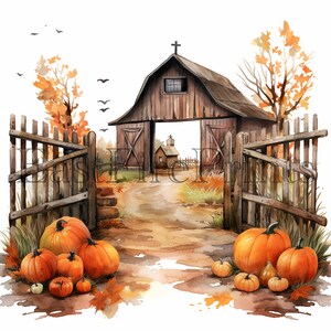 Watercolor Autumn Barn Clipart, High Quality Png, Fall Halloween Cute ...