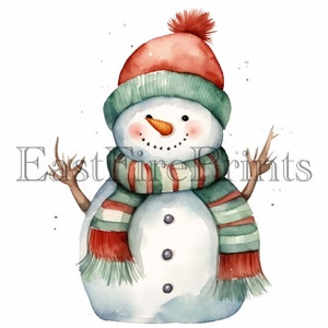 Watercolor Snowman Clipart, PNG, Xmas Holiday Clip Art, Snowman Png ...
