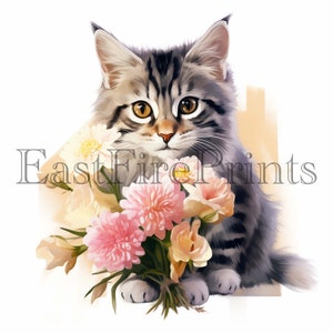 20 Cat With Flowers Clip Art, Botanical Flower Clipart, Cat Clipart ...