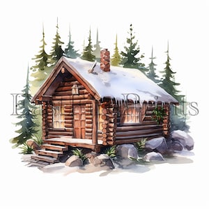 Watercolor Log Cabin Clipart PNG, Forest House Home Clip Art, Wall Art ...