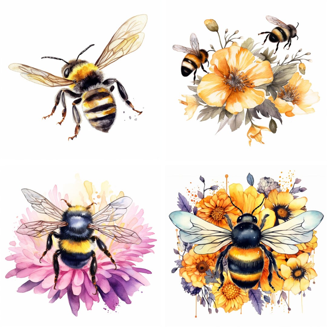 20 PNG Watercolor Bumble Bee Clipart Instant Download Spring - Etsy