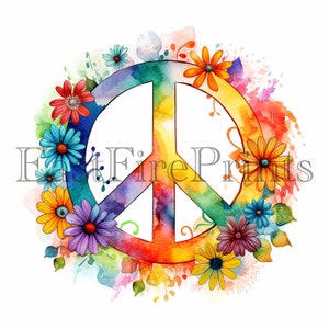 Watercolor Retro Peace Sign Clipart, High Quality Png, Hippie Groovy ...