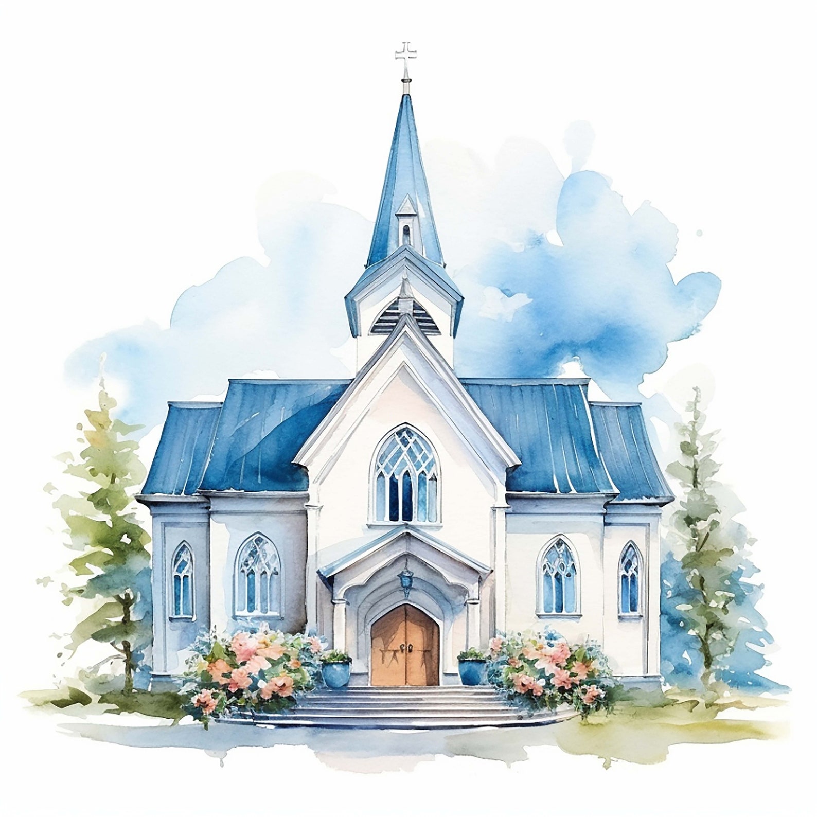 Watercolor Blue Wedding Day Clipart, Bridal Clipart, Bride and Groom ...