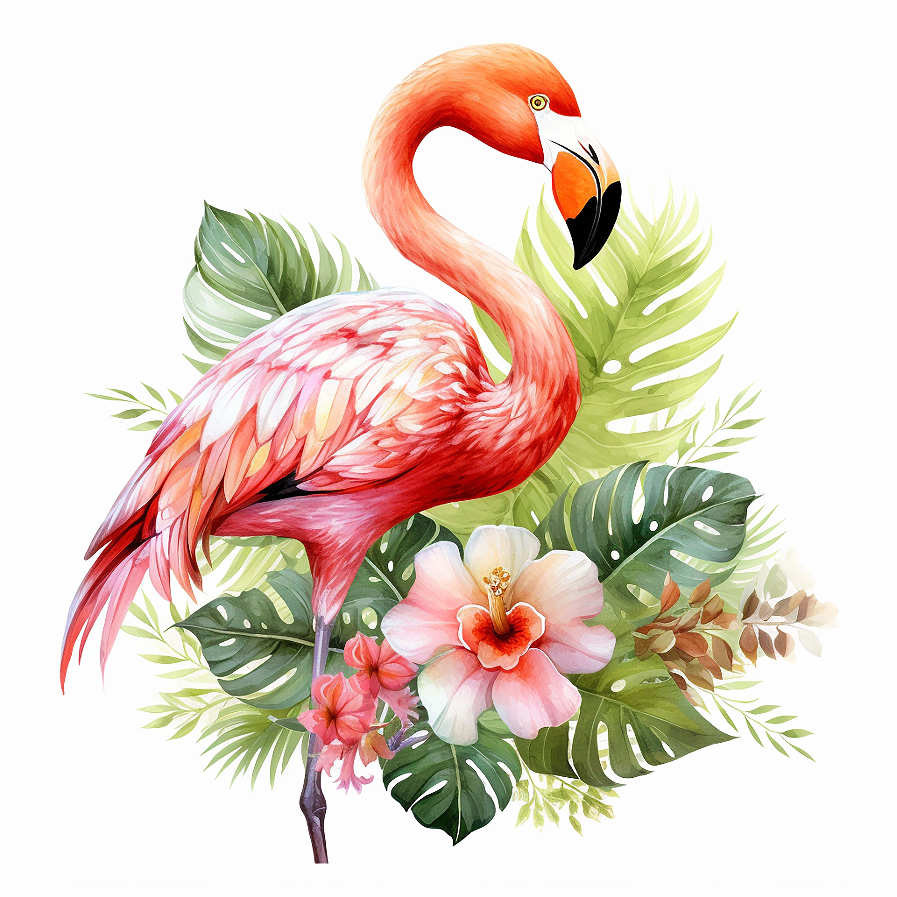 Watercolor Floral Flamingo Clipart Flamingo Floral Art - Etsy