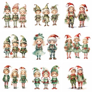 Watercolor Vintage Christmas Elves Clipart, Retro Elf Christmas Art ...