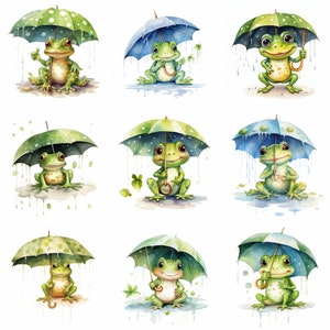 Watercolor Frog Holding Umbrella Clipart, High Quality JPG, Frog ...