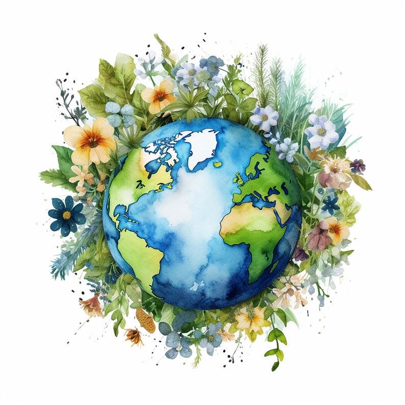 Floral Earth Clipart High Quality Png Planet Earth Day - Etsy