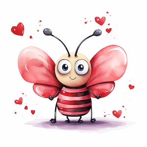 Watercolor Cute Love Bug Clipart, High Quality JPG, Valentines Day ...