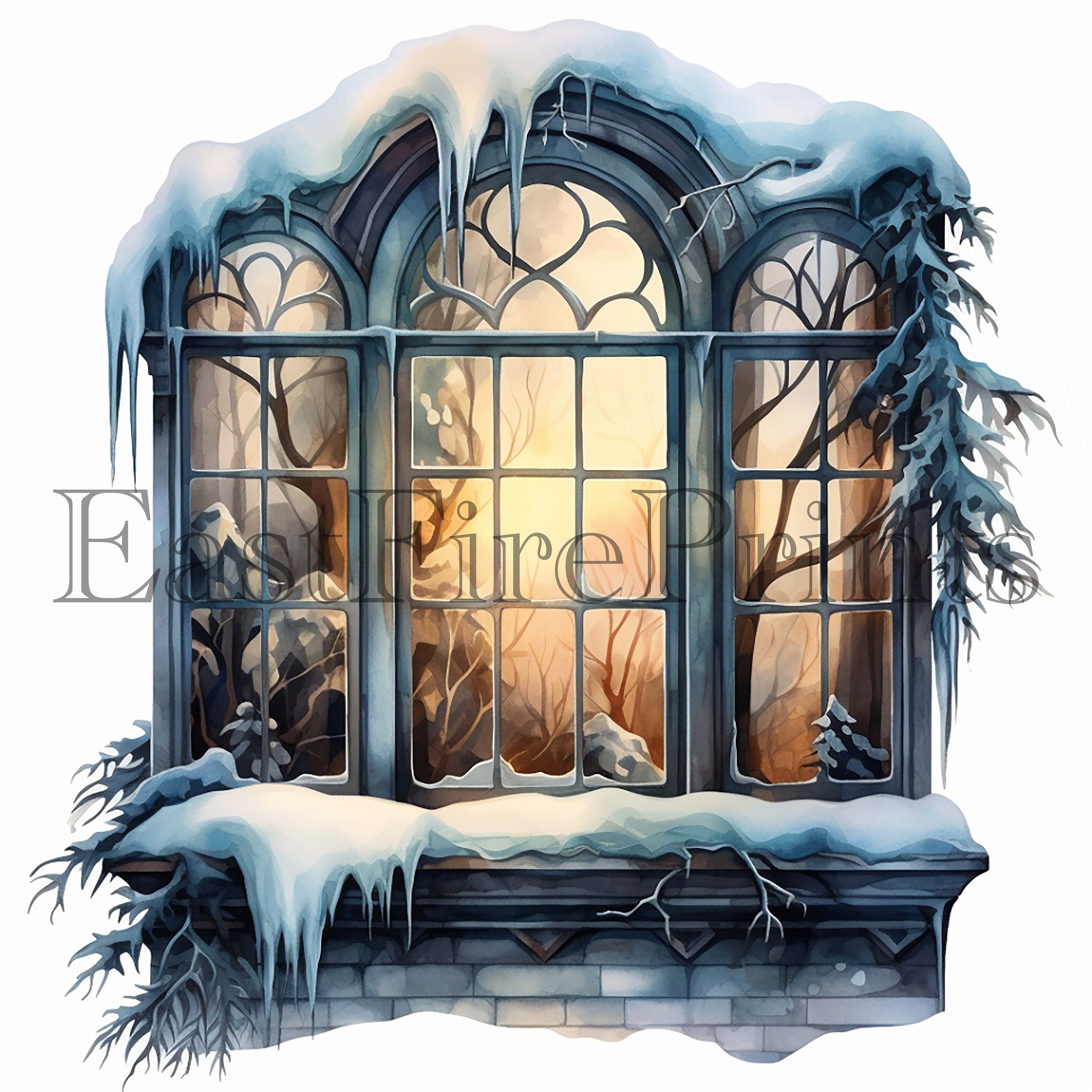 Watercolor Winter Window Clipart PNG Files Snow Clip Art - Etsy