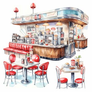Diner Scene Clipart, High Quality Png, Retro Clipart, Diner Printables ...
