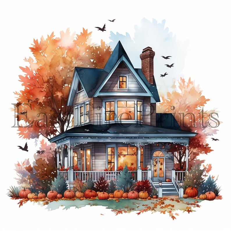 20 Fall House Watercolor Clipart High Quality Png Autumn - Etsy