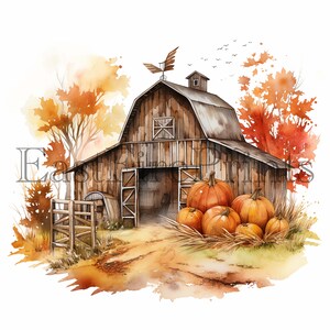Watercolor Autumn Barn Clipart, High Quality Png, Fall Halloween Cute ...