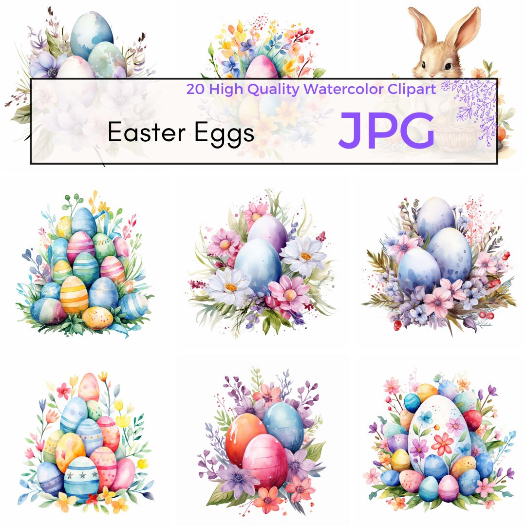 Watercolor Easter Eggs Clipart, High Quality JPG, Easter Sublimation ...