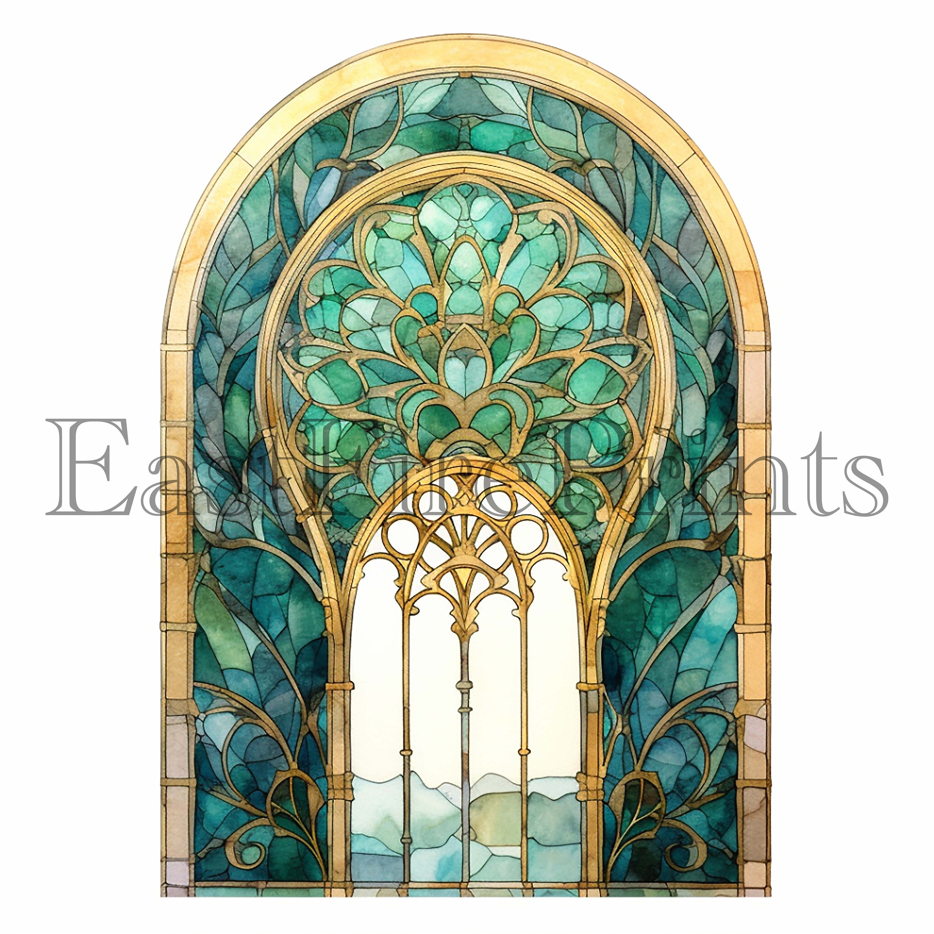 20 Watercolor Green Stained Glass Window Clipart Digital - Etsy