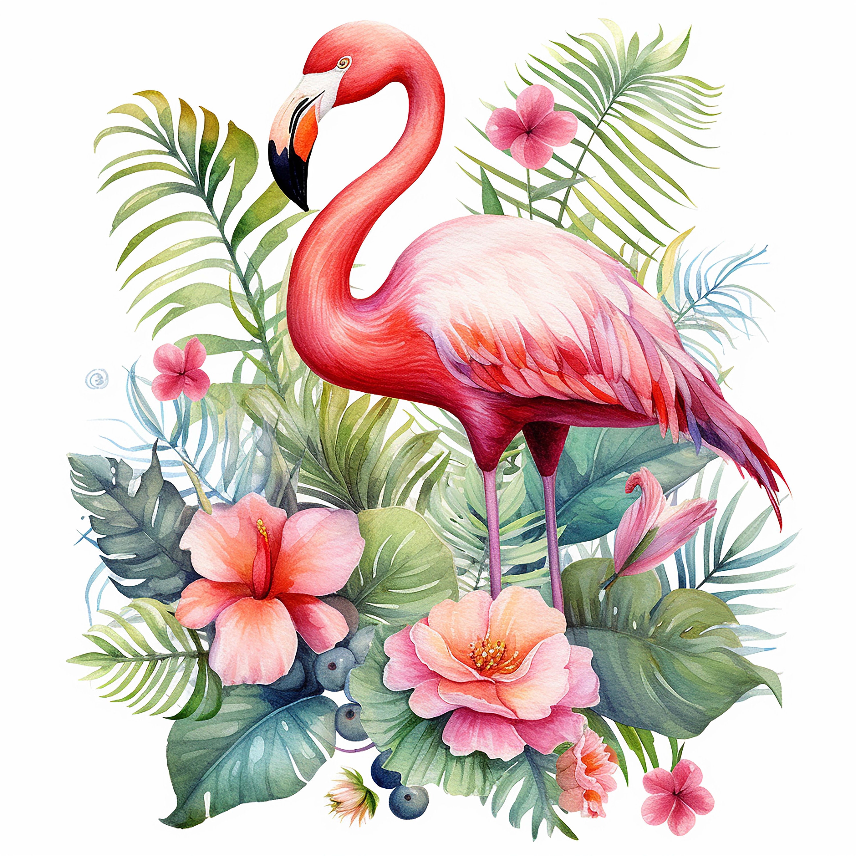 Watercolor Floral Flamingo Clipart Flamingo Floral Art - Etsy