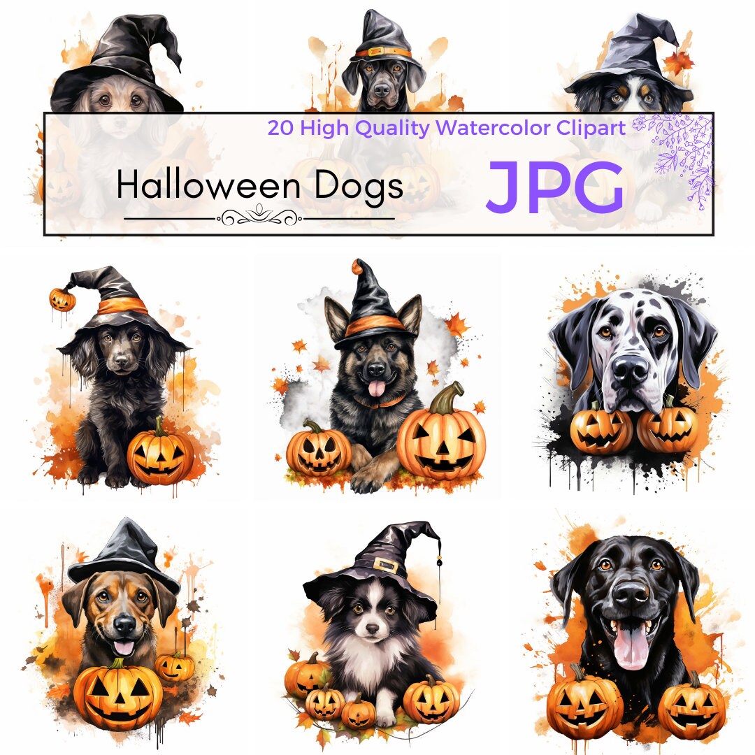 Watercolor Halloween Dog Clipart, Cute Clipart Halloween Jpg Spooky ...