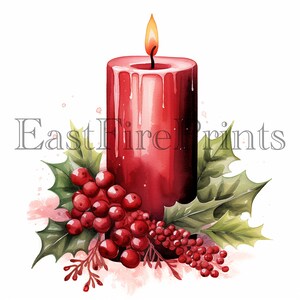 Watercolor Christmas Candle Clipart PNG Files, Xmas Clip Art Printables ...