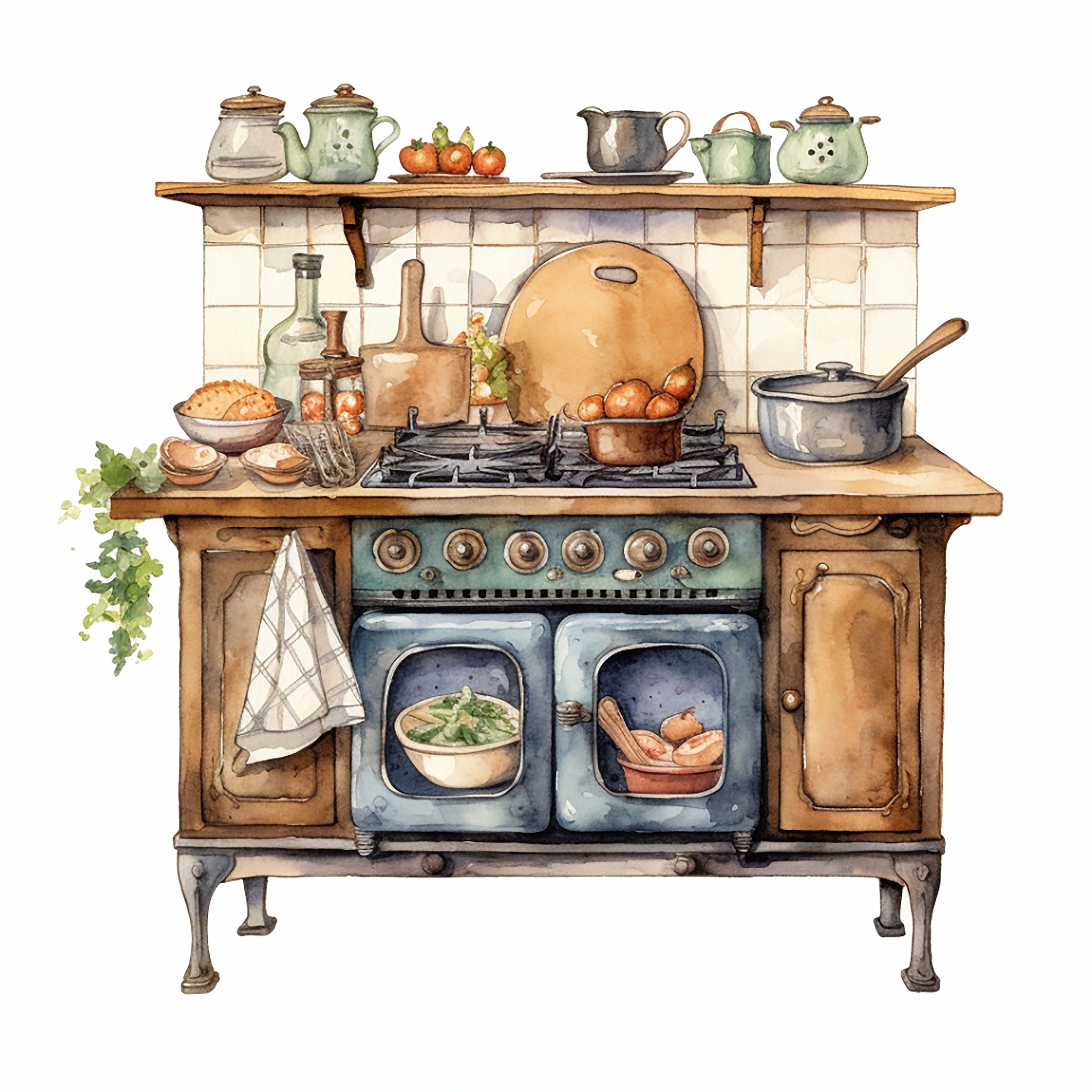 Watercolor Vintage Kitchen Clipart Vintage Printables Food - Etsy