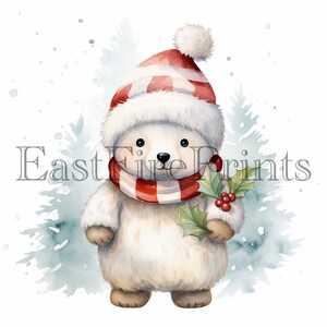 Watercolor Christmas Polar Bear Clipart, High Quality Png, Cute Polar ...