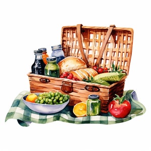 Watercolor Picnic Clipart, Picnic Illustrations Food Clipart Summer ...
