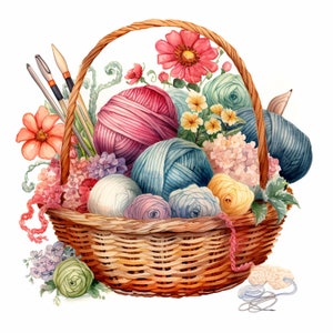 Knitting Basket Clipart, High Quality Png Crochet Sublimation Knitting ...