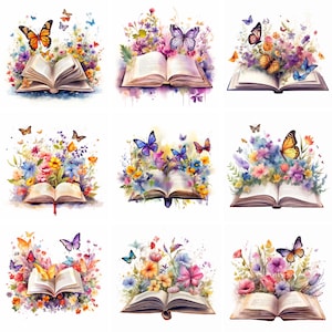 Floral Books Clipart, High Quality Pngs, Digital Download, Floral Card ...