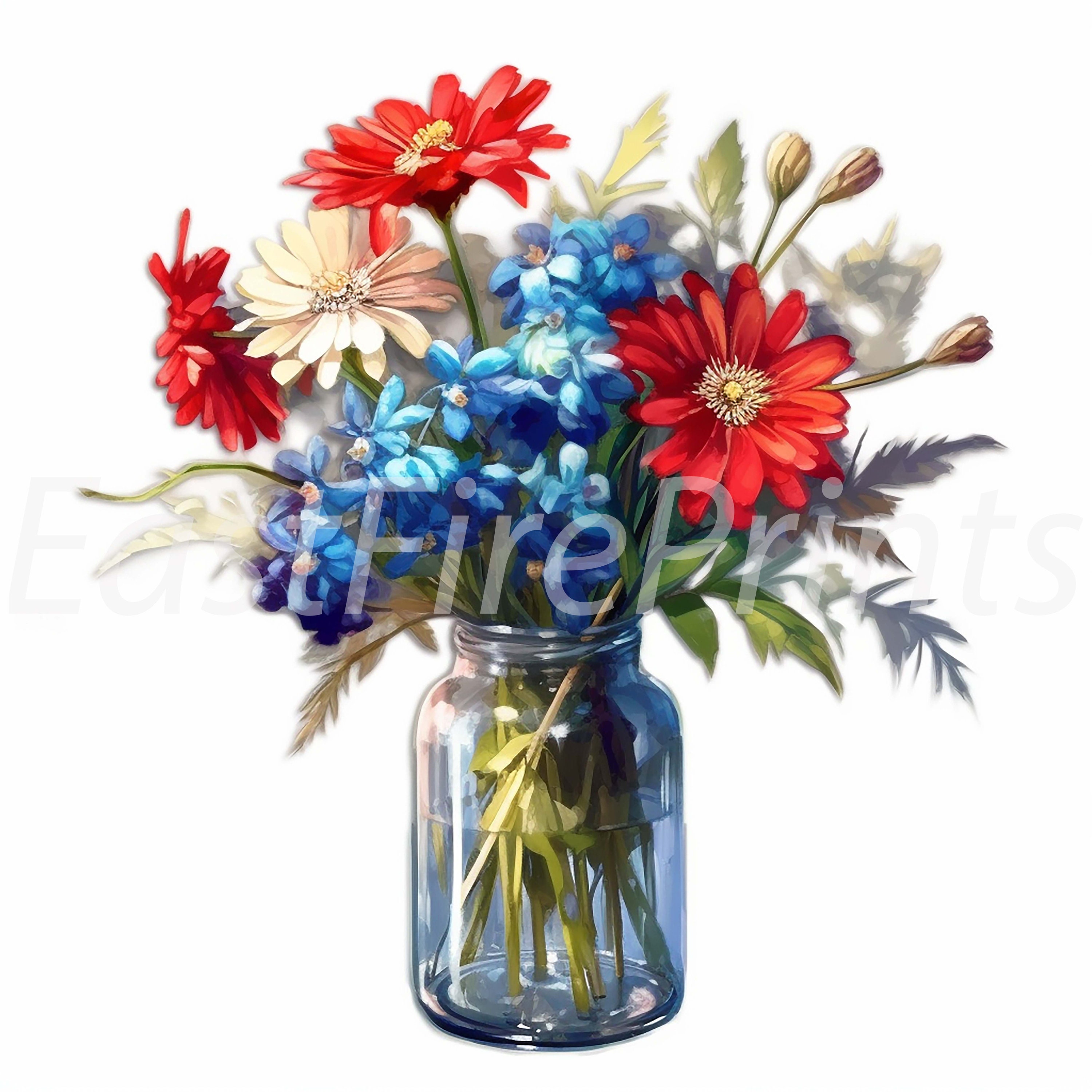 Watercolor 4th of July Floral Clipart Patriotic Floral - Etsy